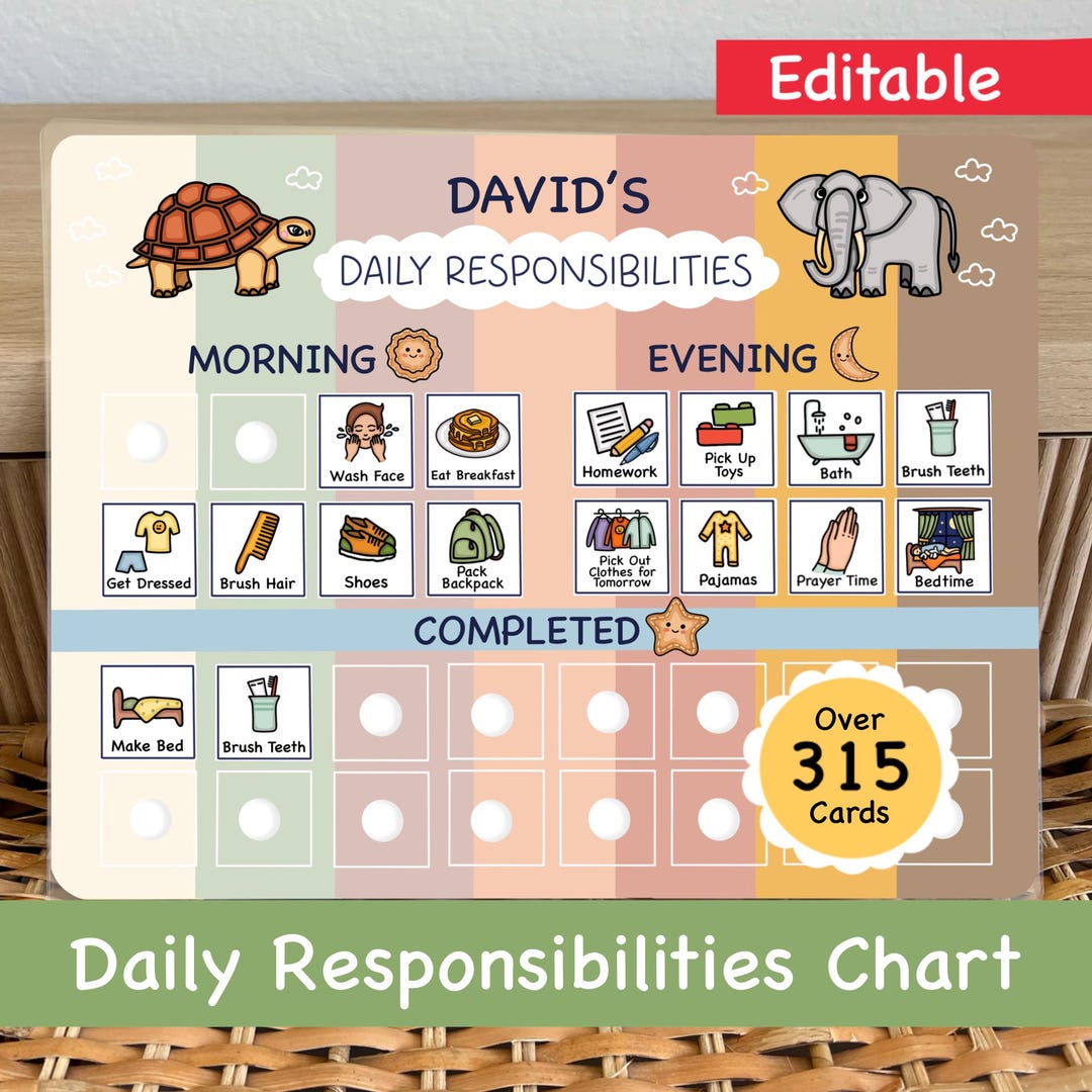 Editable Daily Responsibilities Chore Chart for Kids (digital Download ...
