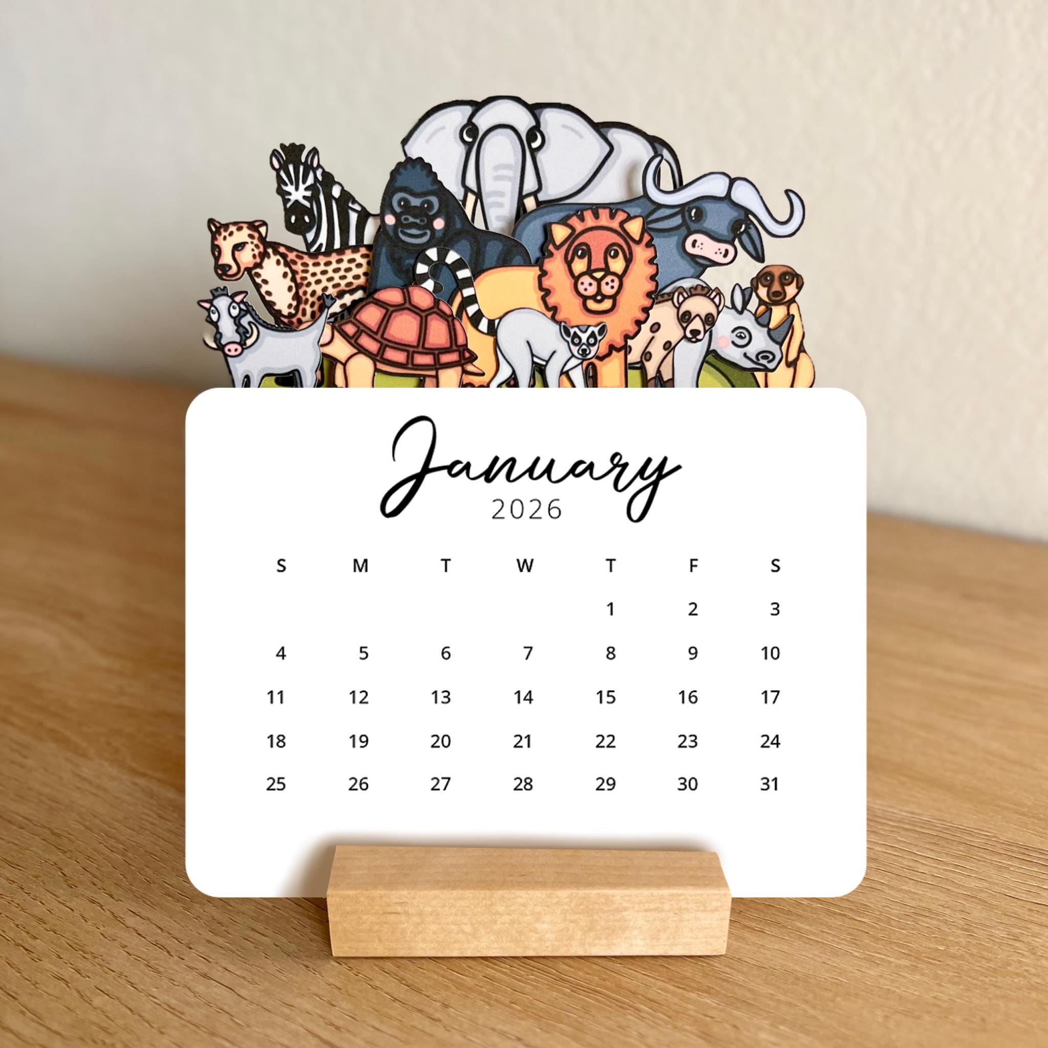 Safari Animals Desk Calendar 2026: Printable PNG, PDF (digital Download ...