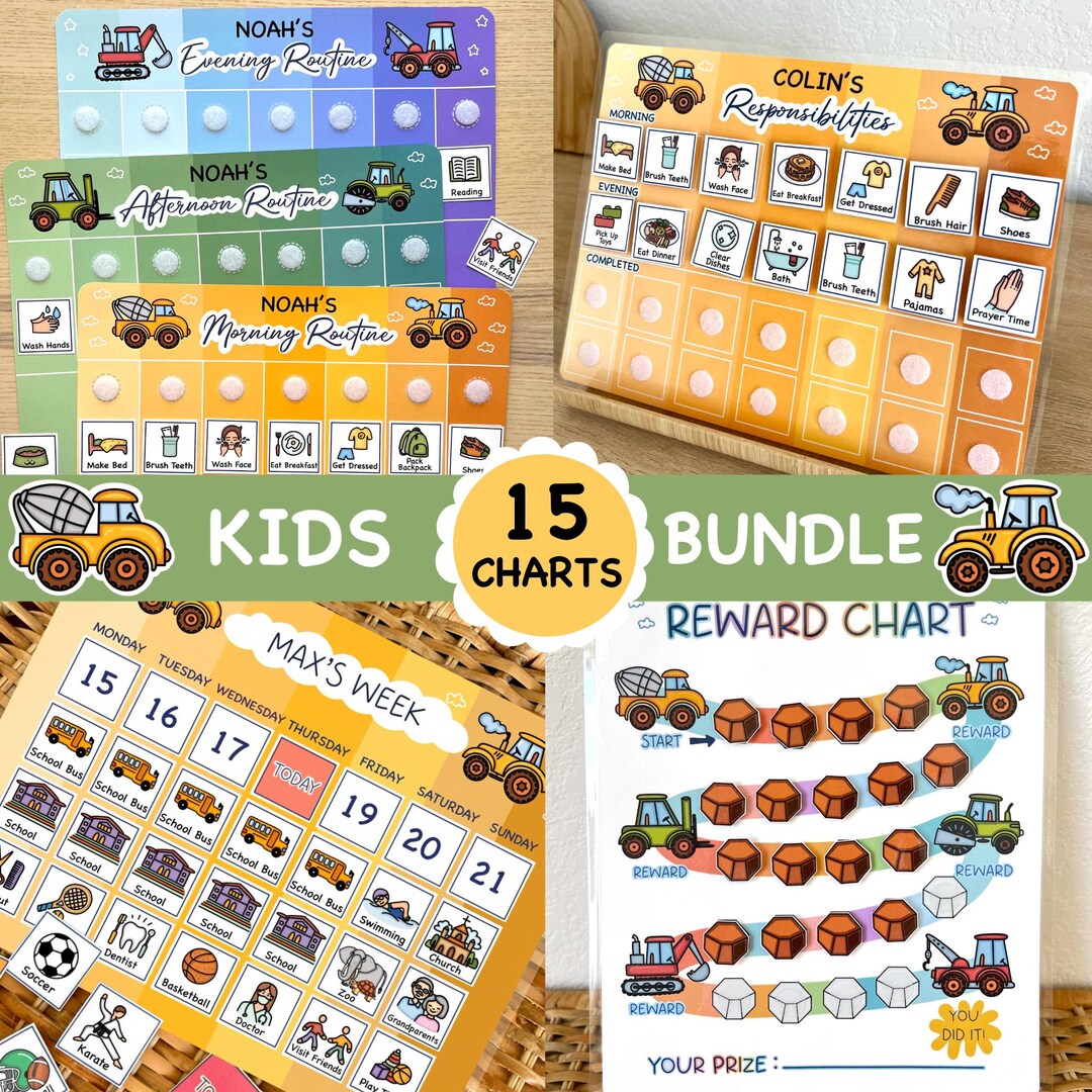 Kids Chore Chart Bundle: Daily Routine, Visual Schedule (digital ...