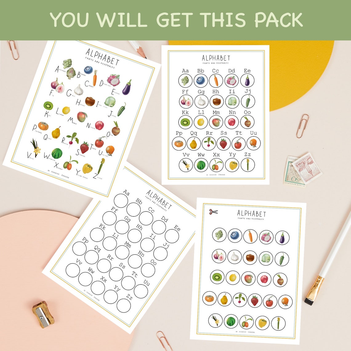 Printable Alphabet Game: Beginning Sounds, Fruits & Vegetables (digital ...
