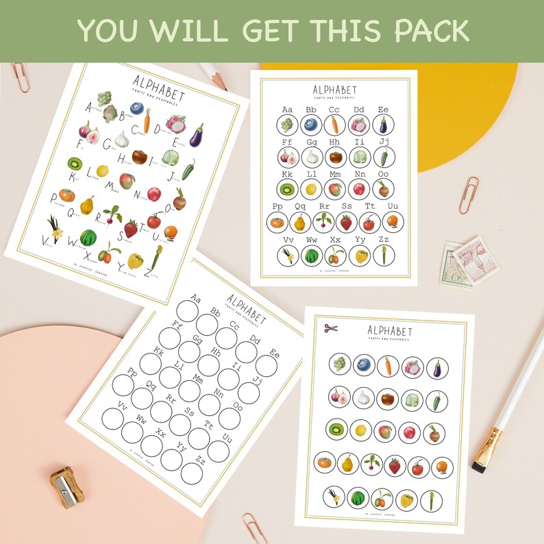 Printable Alphabet Game: Beginning Sounds, Fruits & Vegetables (digital ...