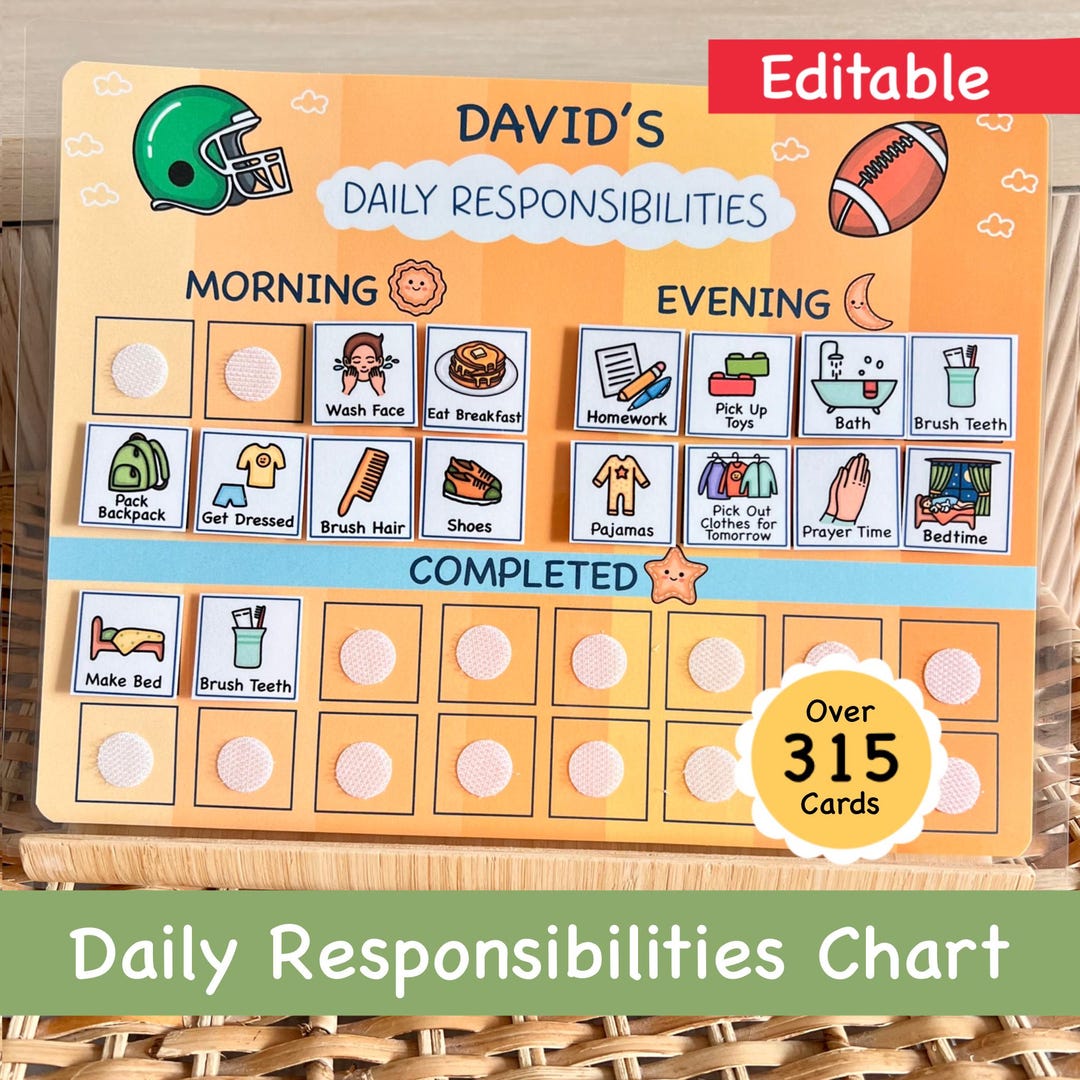 Editable Daily Responsibilities Chore Chart for Kids (digital Download ...