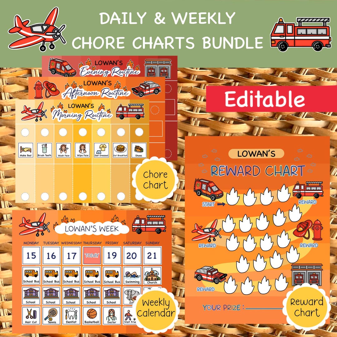 Kids Chore Chart Bundle: Reward Chart, Weekly Visual Calendar, Morning ...