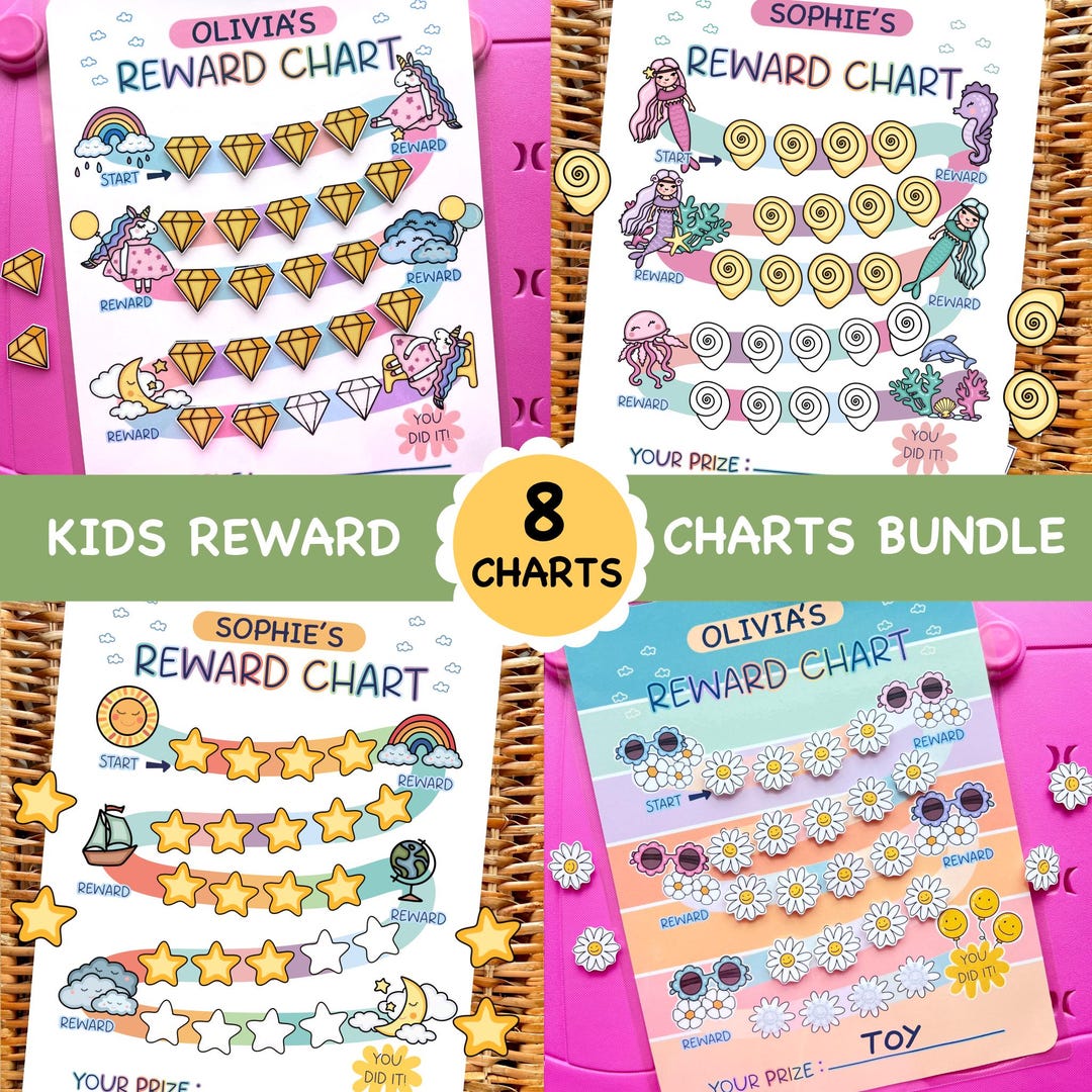 Kids Reward Charts Bundle: Unicorn, Mermaid, Rainbow Themes (digital ...