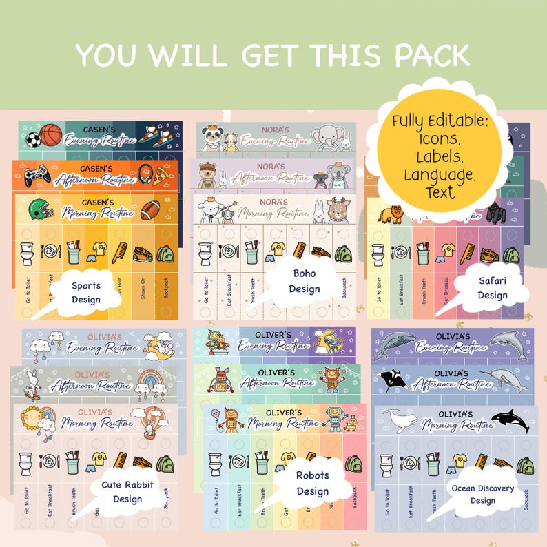 Editable Kids Routine Chart Ultimate Bundle: Daily Visual Schedule ...