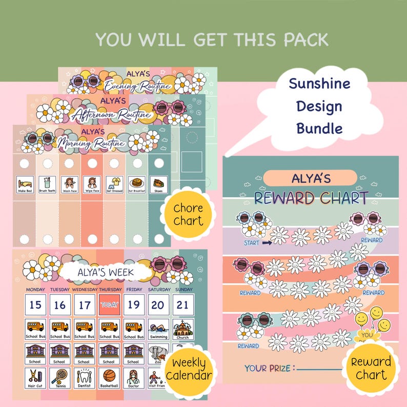 Kids Chore Chart Bundle: Daily Routine, Visual Schedule (digital ...