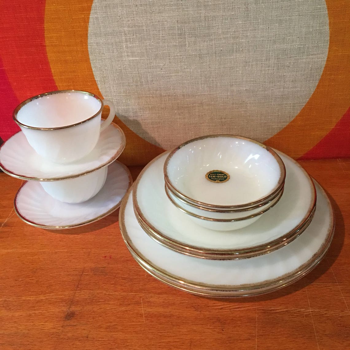 Vintage Anchor Hocking Fire King 22k Gold Trimmed Milk Glass - Etsy