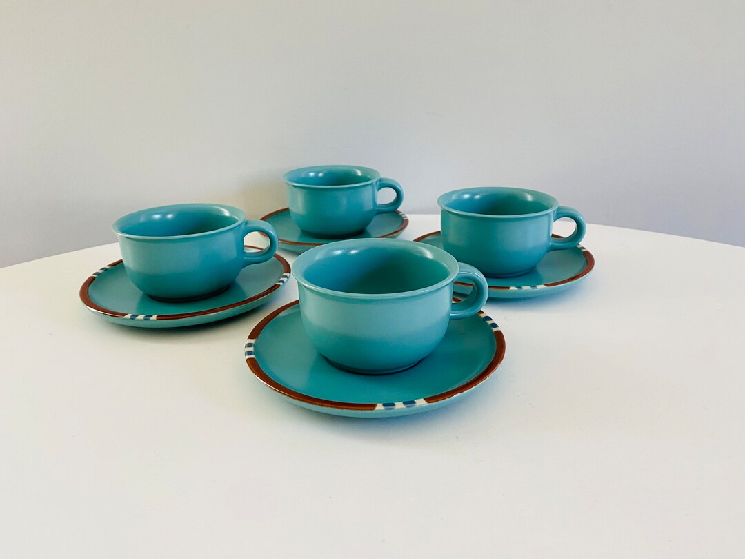 Dansk Mesa Turquoise Flat Cups and Saucers, Set of 4, Dansk ...