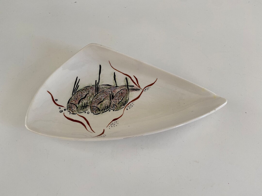 Mid Century Modern Atomic Fish Dish, Ceramic Tray With Three Fish ...