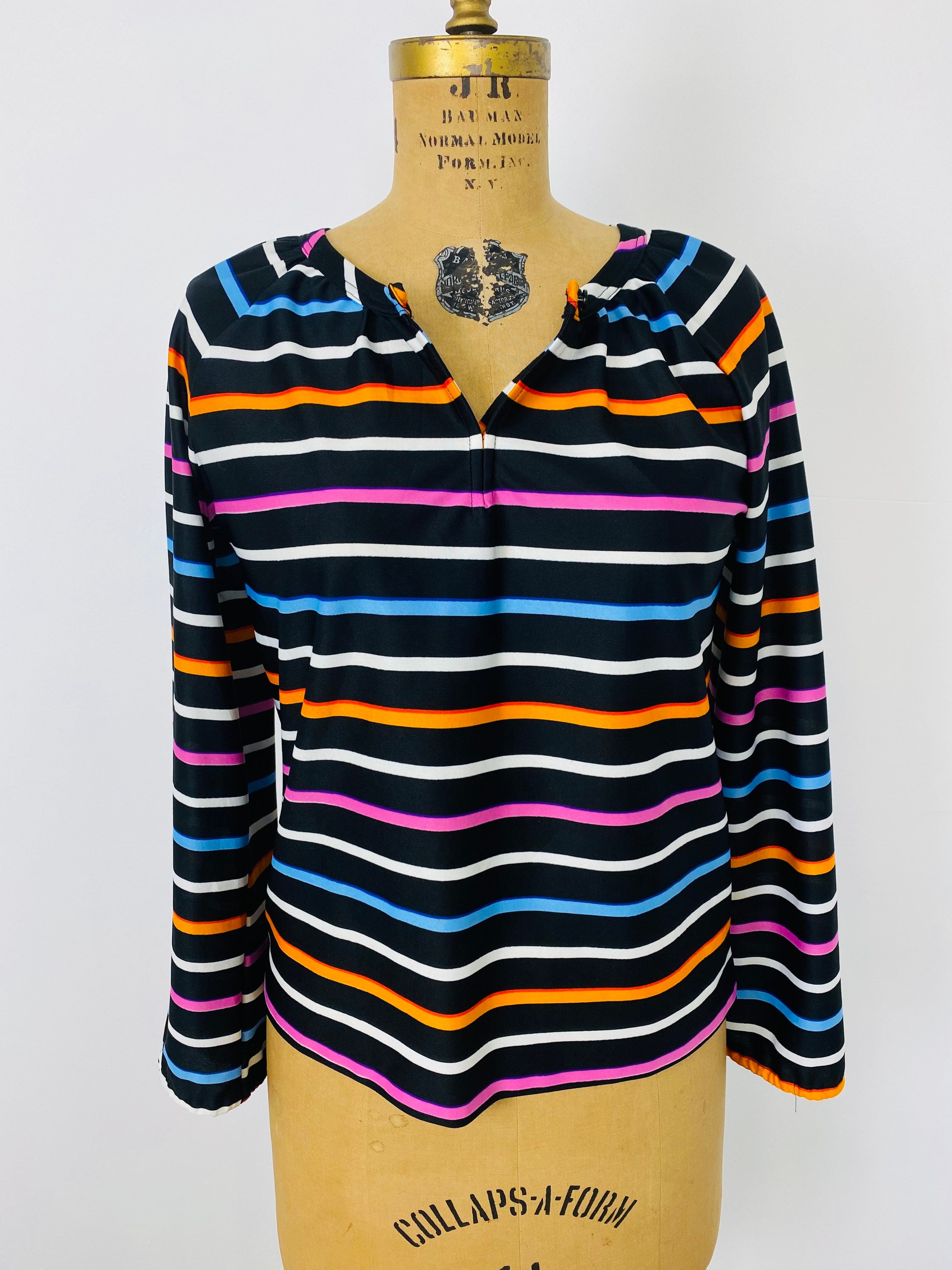 Vintage Lady Arrow Striped Blouse, Striped Shirt, 1970s Polyester Women ...