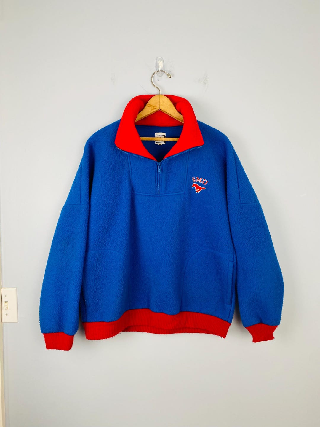 Vintage SMU Fleece Quarter Zip Jacket, Size Medium, Southern Methodist ...