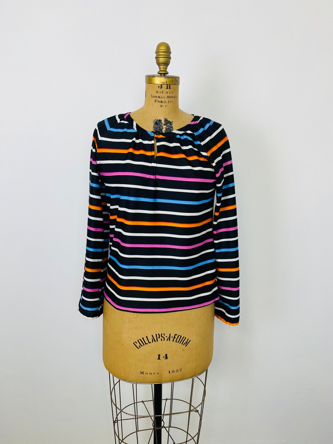 Vintage Lady Arrow Striped Blouse, Striped Shirt, 1970s Polyester Women ...