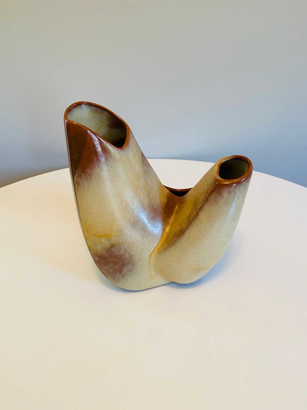 Vintage Frankoma Triple Vase, Art Pottery, Organic Abstract Freeform ...