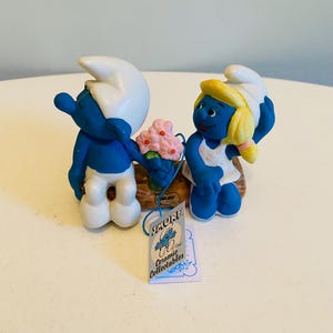 Vintage 1982 Ceramic Porcelain Smurfs Figurine, Smurf + Smurfette ...