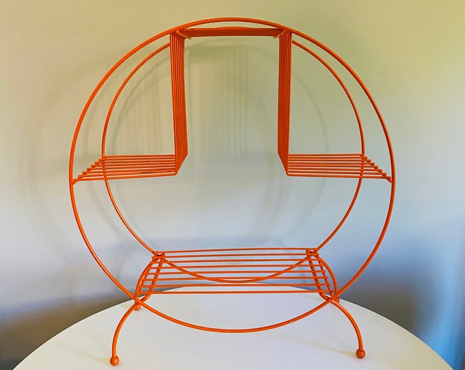 Mid Century Modern Round Plant Stand, Circular Orange Wire Plant Stand ...
