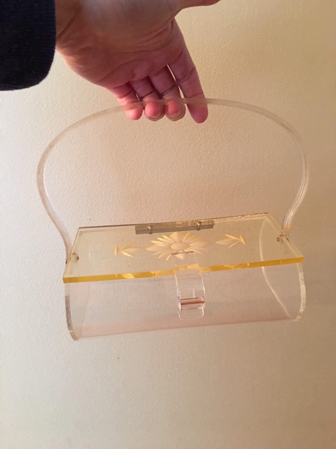Vintage Lucite Box Purse With Flower Design, Lucite Handbag, Lucite ...