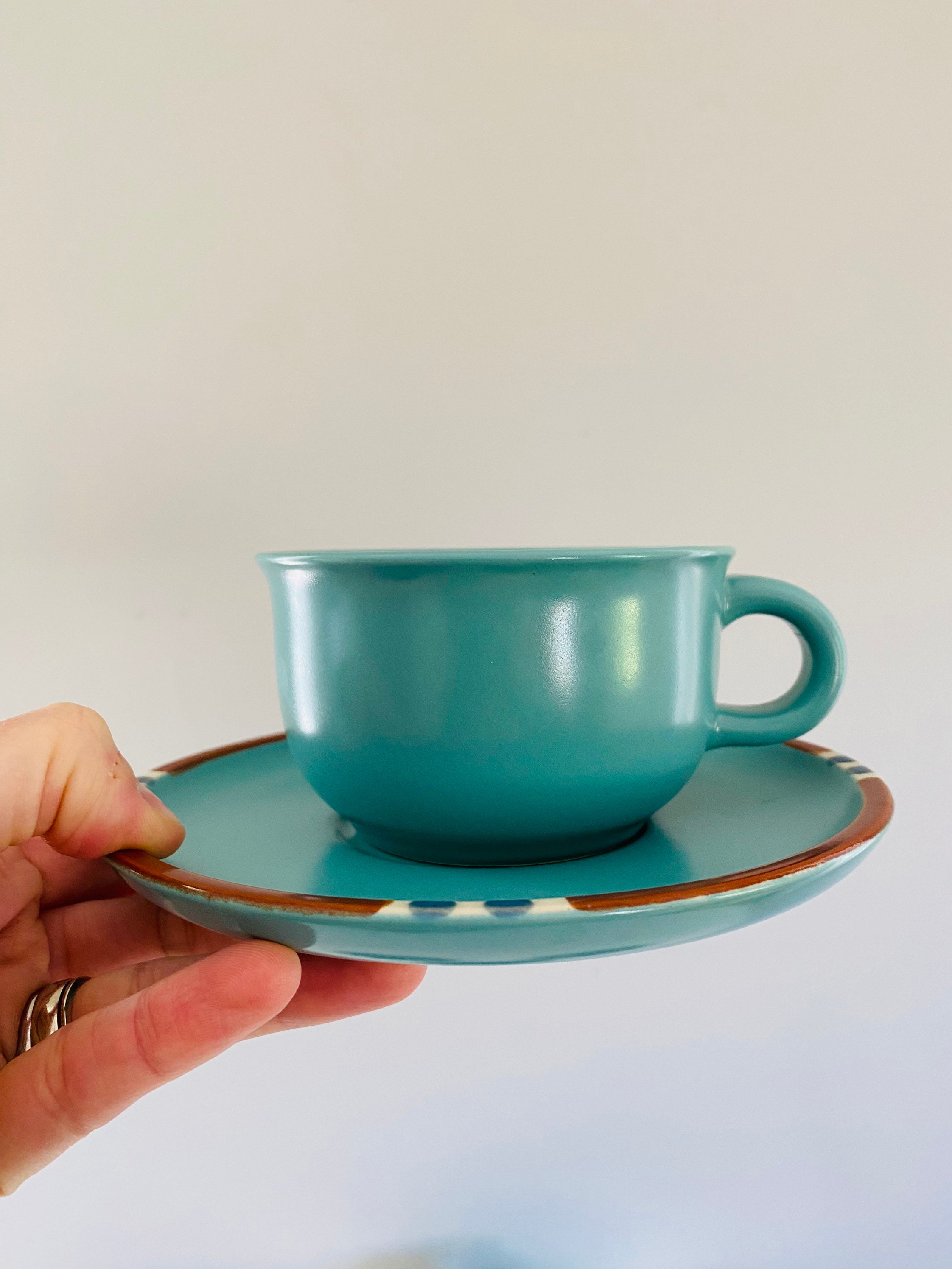 Dansk Mesa Turquoise Flat Cups and Saucers, Set of 4, Dansk ...