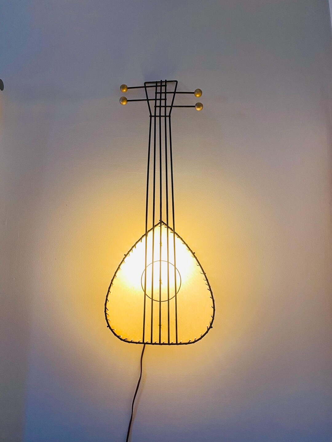 Vintage Frederick Weinberg Wire Parchment Sculpture Guitar Lamp, Lute ...