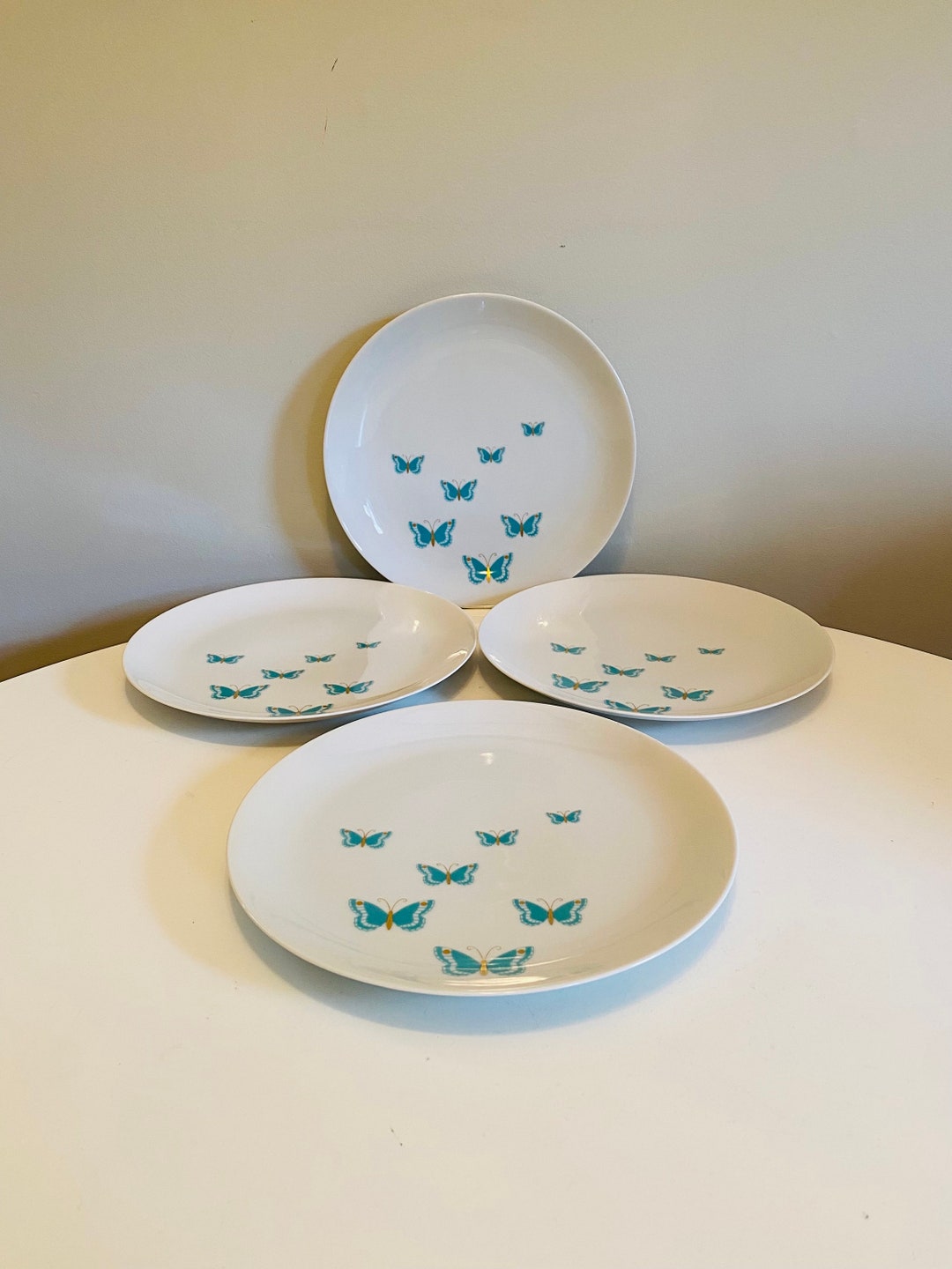 Vintage Jean Luce Blue Butterfly, Dinner Plates, Set of 4, Mid Century ...