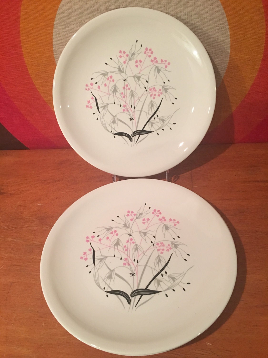 Vintage Harkerware Dinner Plates Set of 4 Pink Grey and - Etsy