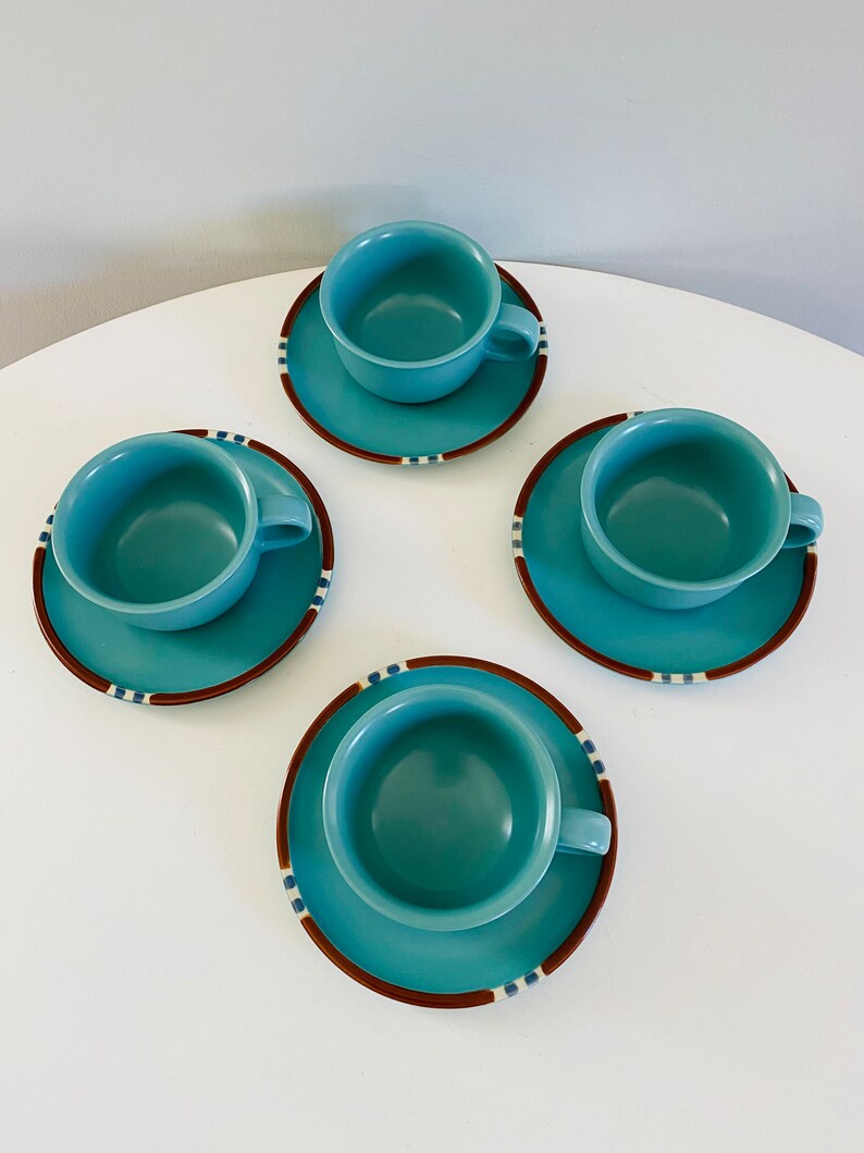 Dansk Mesa Turquoise Flat Cups and Saucers, Set of 4, Dansk ...