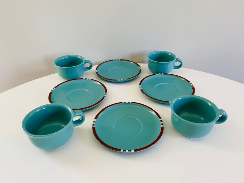 Dansk Mesa Turquoise Flat Cups and Saucers, Set of 4, Dansk ...