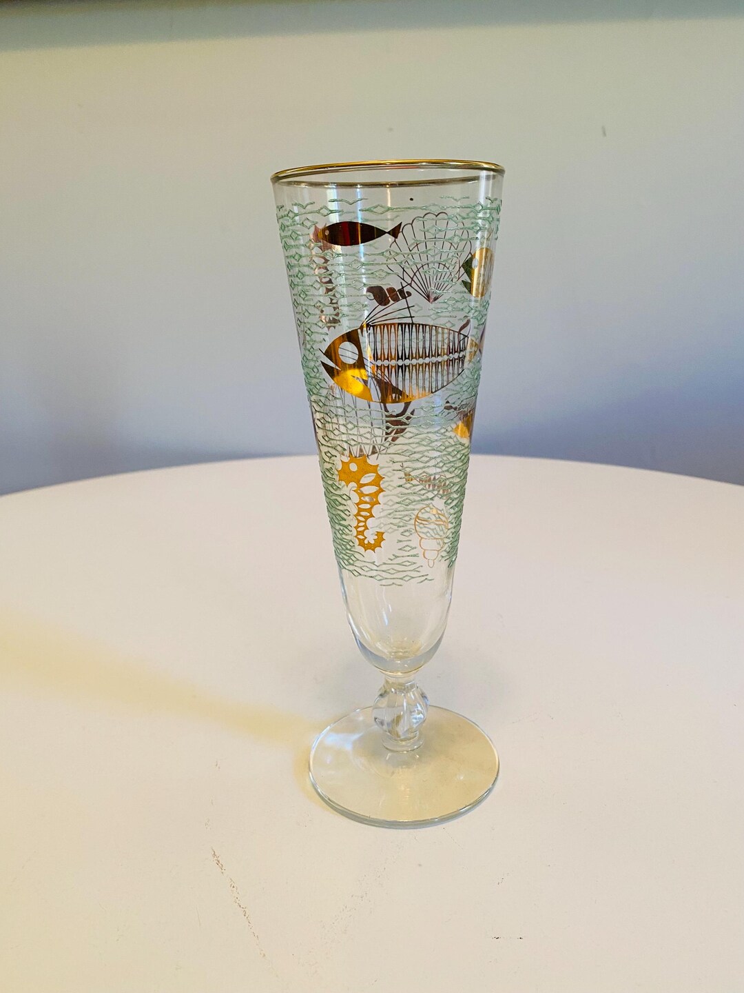Vintage Libbey Marine Life Pilsner Glass, Atomic Fish Cocktail Glass, Mid Century Modern Barware ...
