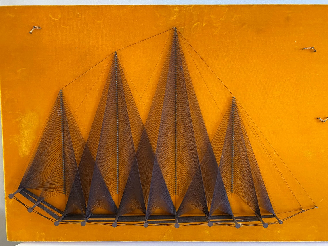 Vintage String Art Boat Artwork Nail and String Art Boat - Etsy