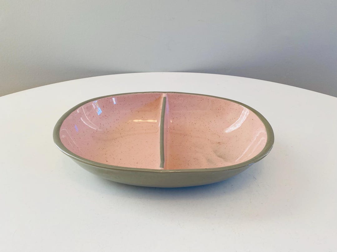 Vintage Harkerware Divided Serving Bowl, Pink and Grey Speckles, Oval ...