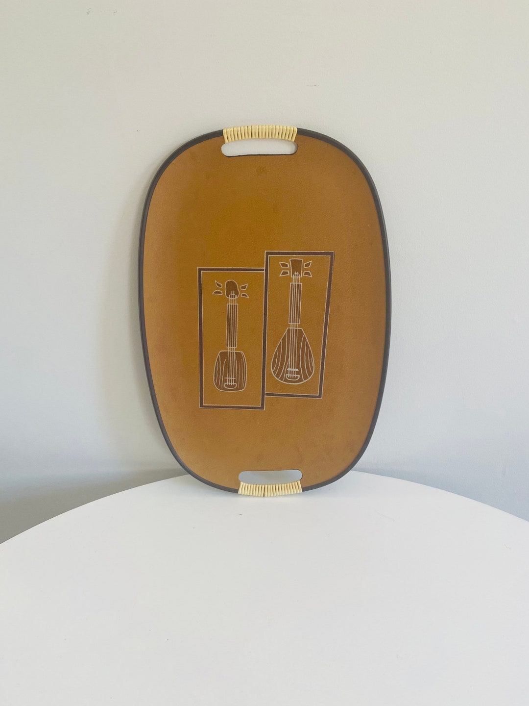 Vintage Musical Instrument Design Serving Tray With Wrapped Handles ...