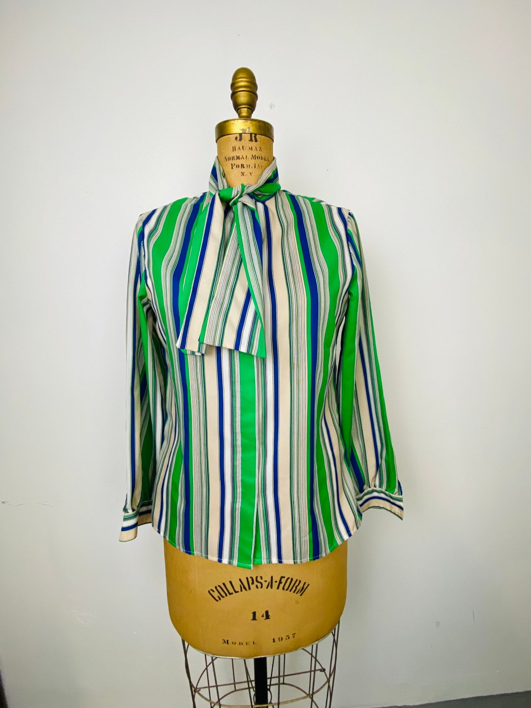 Vintage Striped Tie Neck Blouse by Personal, Women's Button-down Blouse ...