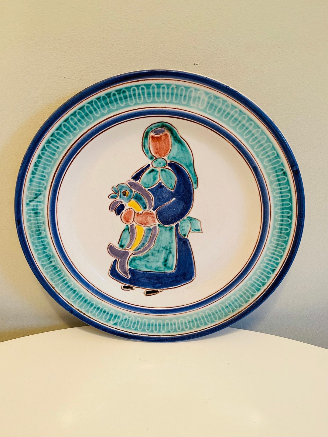 Vintage Elle Keramikk Norwegian Painted Decorative Plate, Fisherwoman ...
