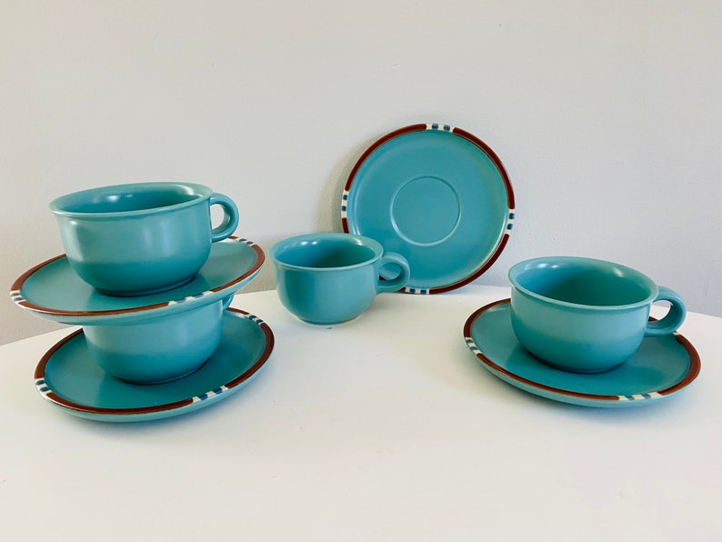 Dansk Mesa Turquoise Flat Cups and Saucers, Set of 4, Dansk ...