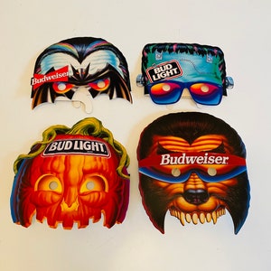 Vintage Halloween Masks, Set of 4, 1990s Budweiser and Bud Light ...