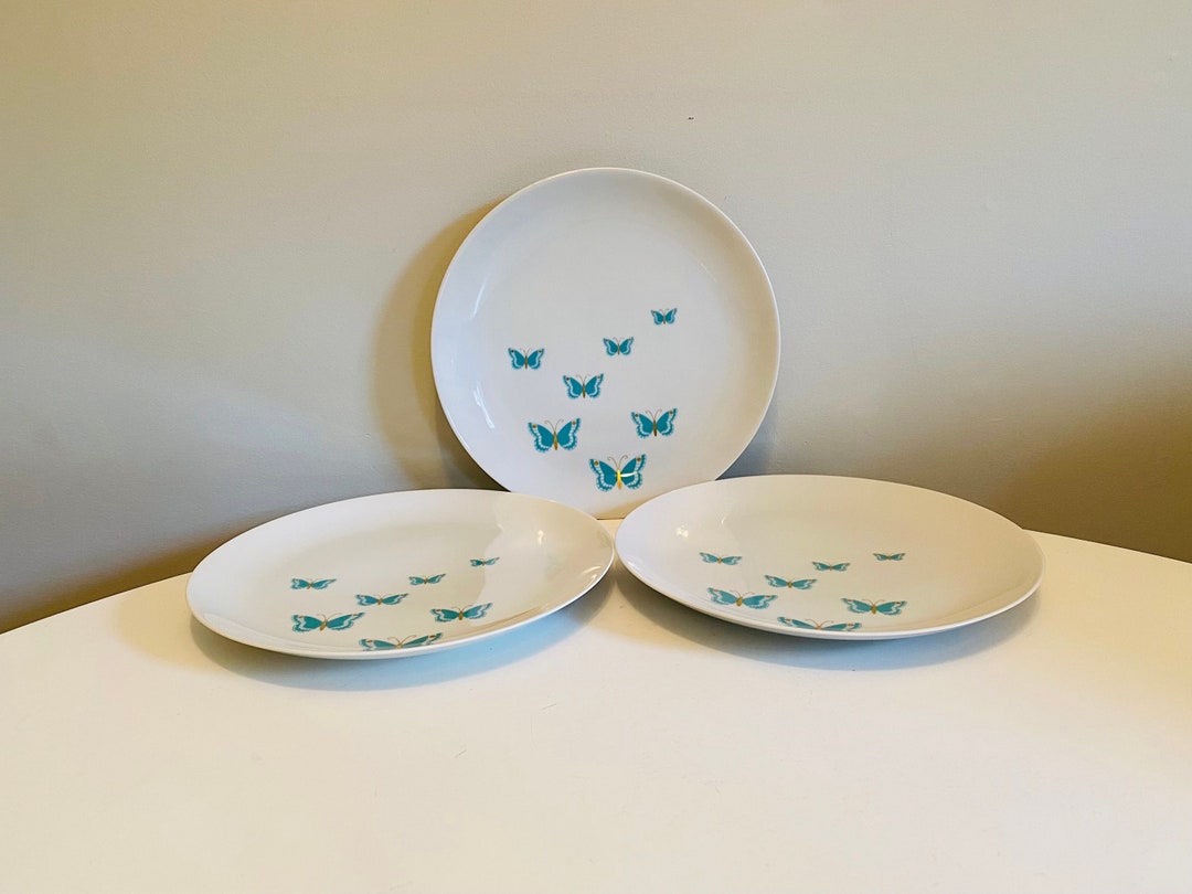 Vintage Jean Luce Blue Butterfly, Dinner Plates, Set of 3, Mid Century ...