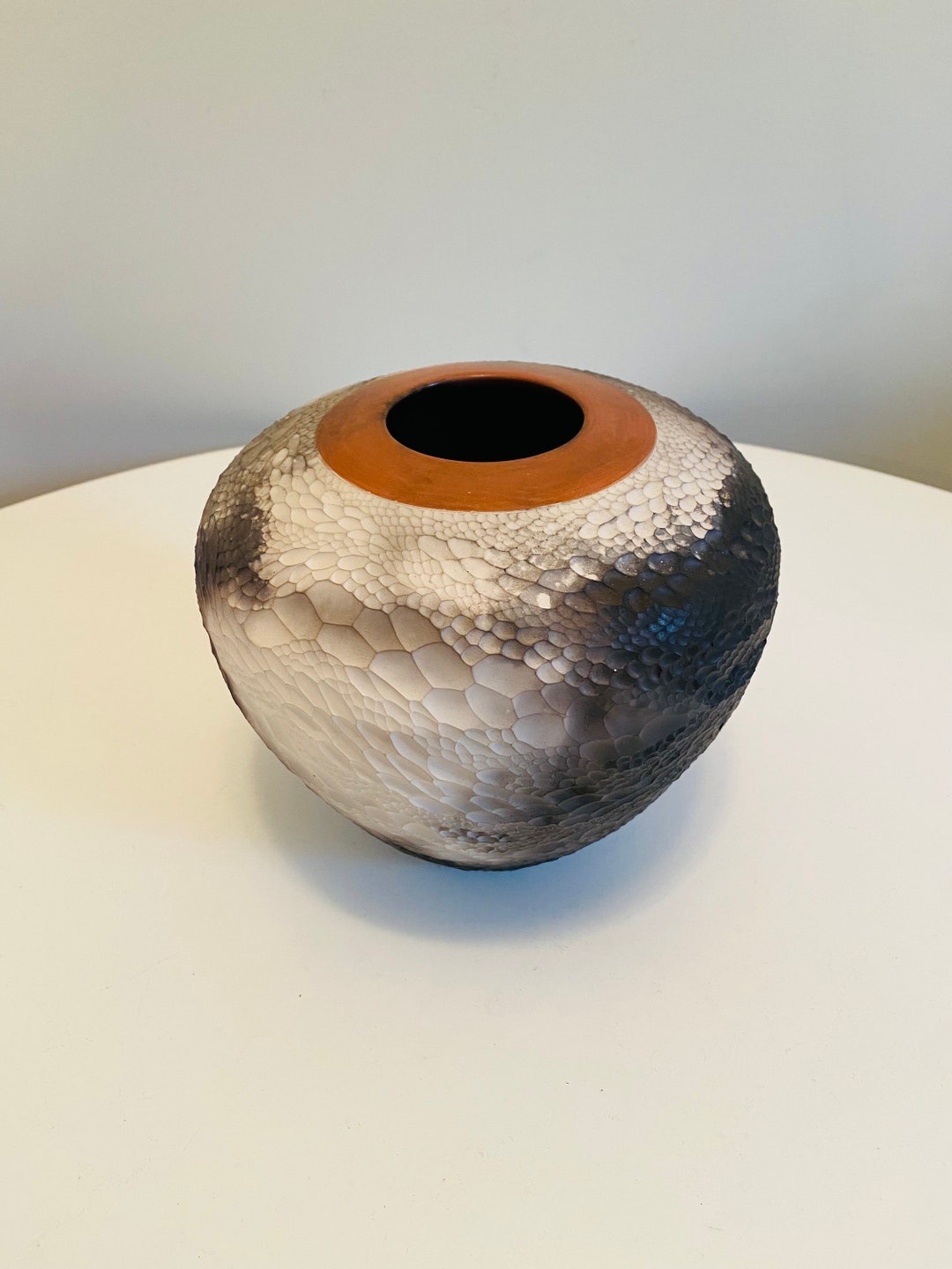 Vintage Nancee Meeker Studio Art Pottery Vase Fossilized Snake Skin ...