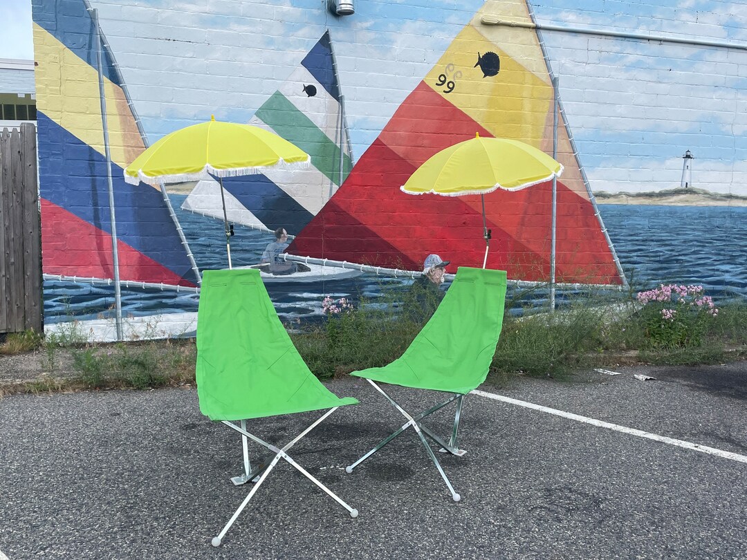 Vintage Pair of Mid Century Modern Folding Patio Chairs With Attached ...