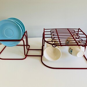 Vintage Red Dish Rack, Retro Red Storage Shelf, Dish Rack, Wire Cabinet ...