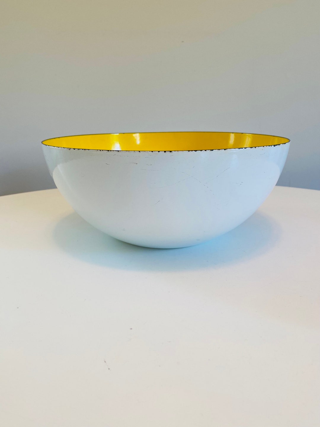 Vintage Yellow and White Enamel Bowl, 11" Diameter, Wartsila, Arabia ...
