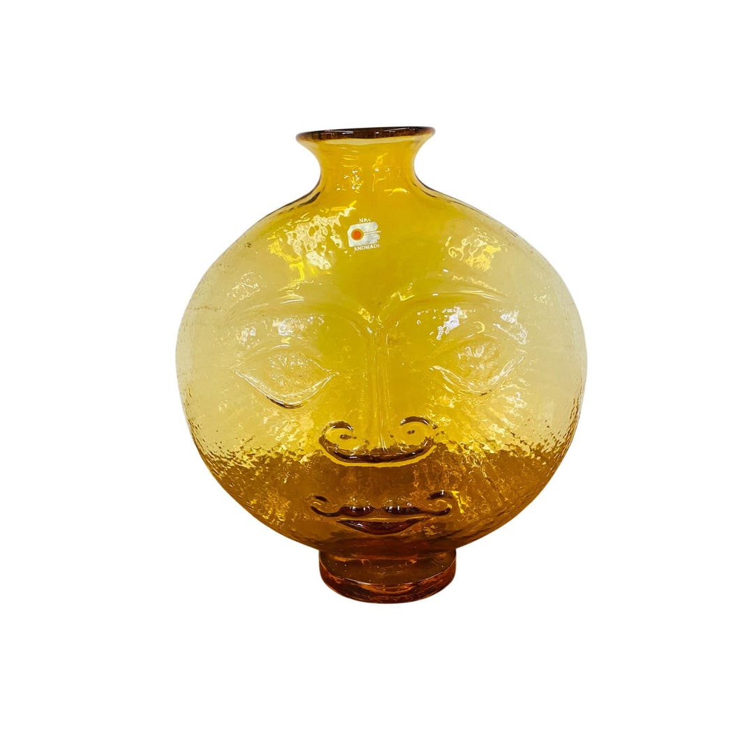 Vintage Blenko 9525 Topaz Omnibus Sun Face Vase Yellow Amber Glass - Etsy