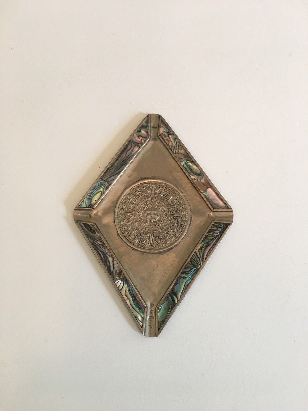 Vintage Abalone Shell and Metal Ashtray With Aztec Design, Diamond ...