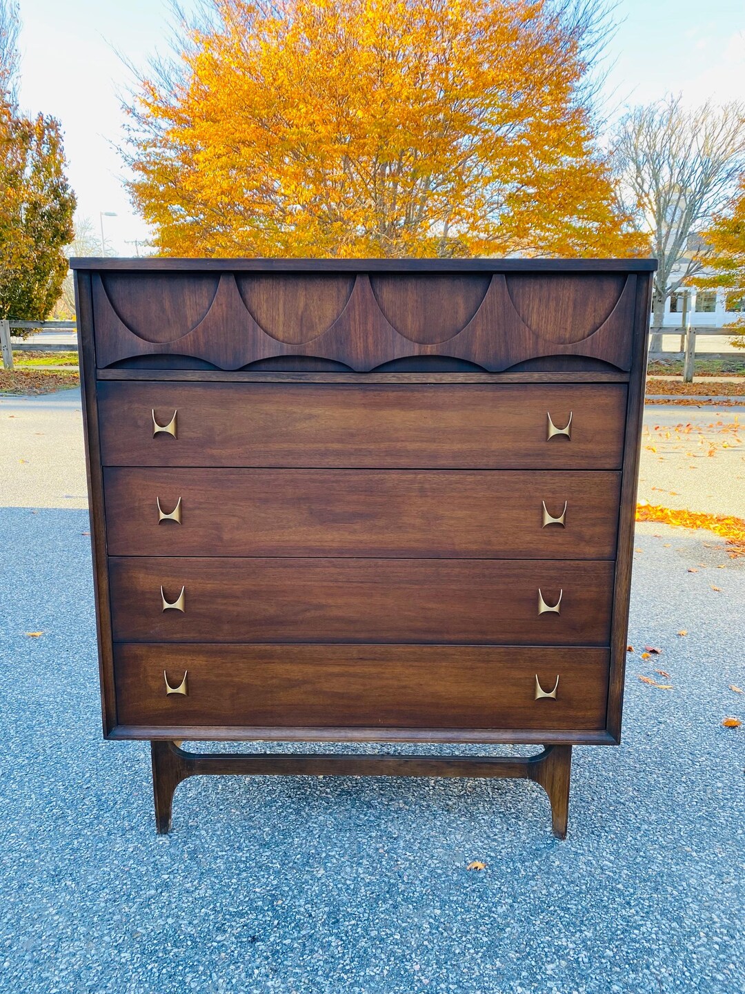 Vintage Broyhill Brasilia Walnut Highboy Dresser, Mid Century Modern ...