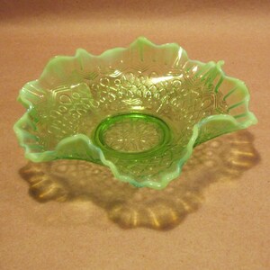 Vintage Jefferson Glass Dish, Many Loops, Antique Green Opalescent ...