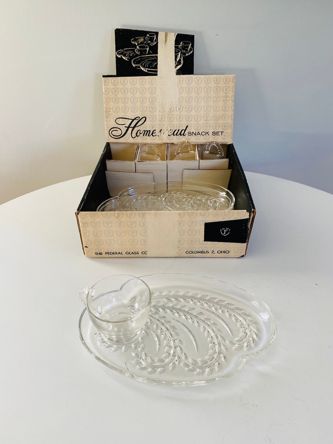 Vintage Federal Glass Snack Set in Original Box, 4 Sets - 8 Pc. Total ...