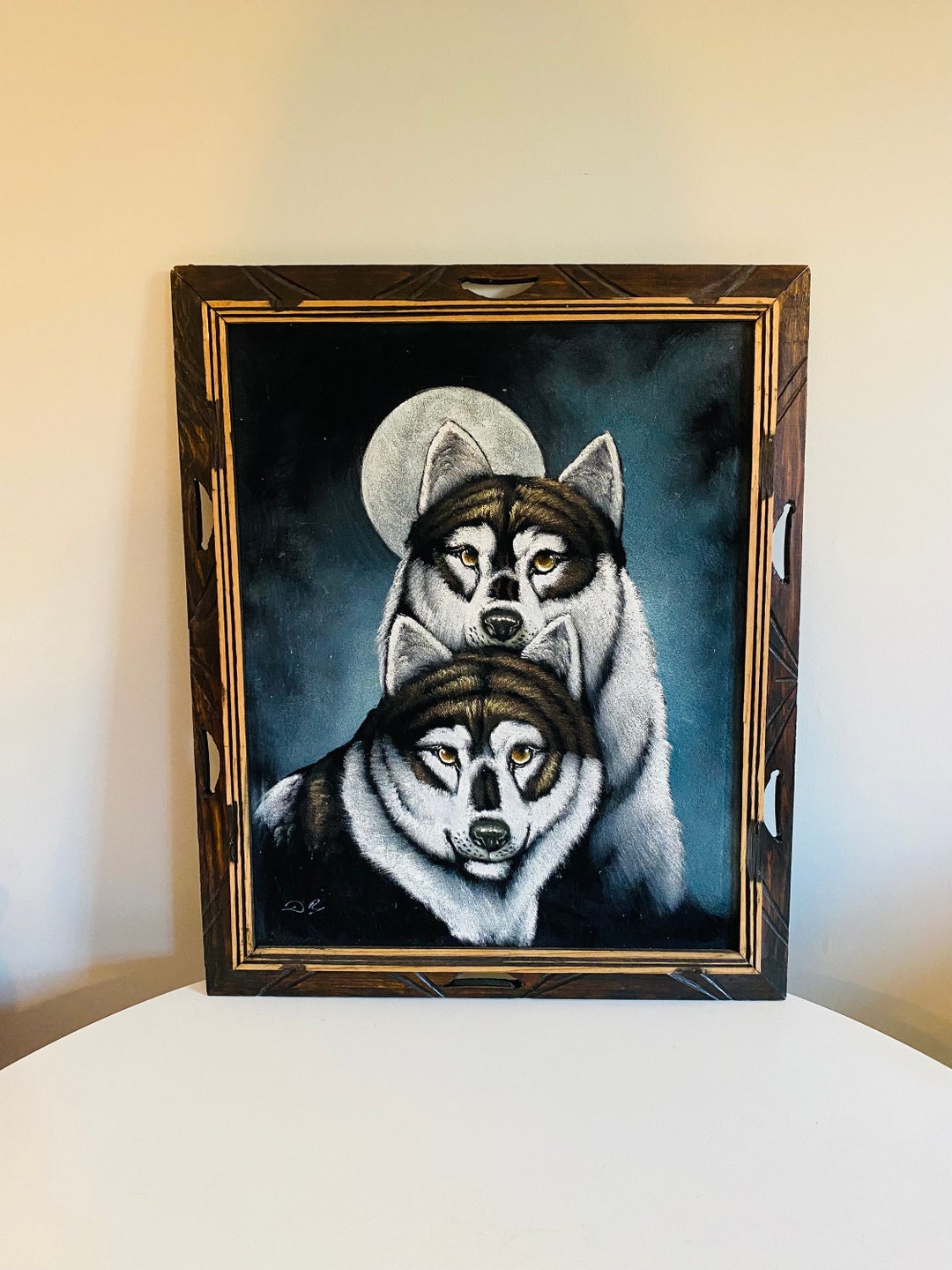 Vintage Black Velvet Wolf Painting, Kitschy Man Cave Artwork, Made in ...