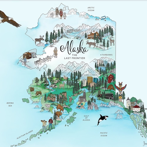 Alaska Map Print and Alaska Poster Maps for Alaska Art Prints - Etsy