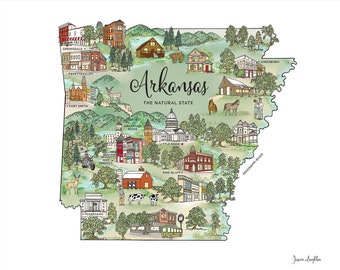 Arkansas Watercolor Map USA Art Print 401 - Etsy