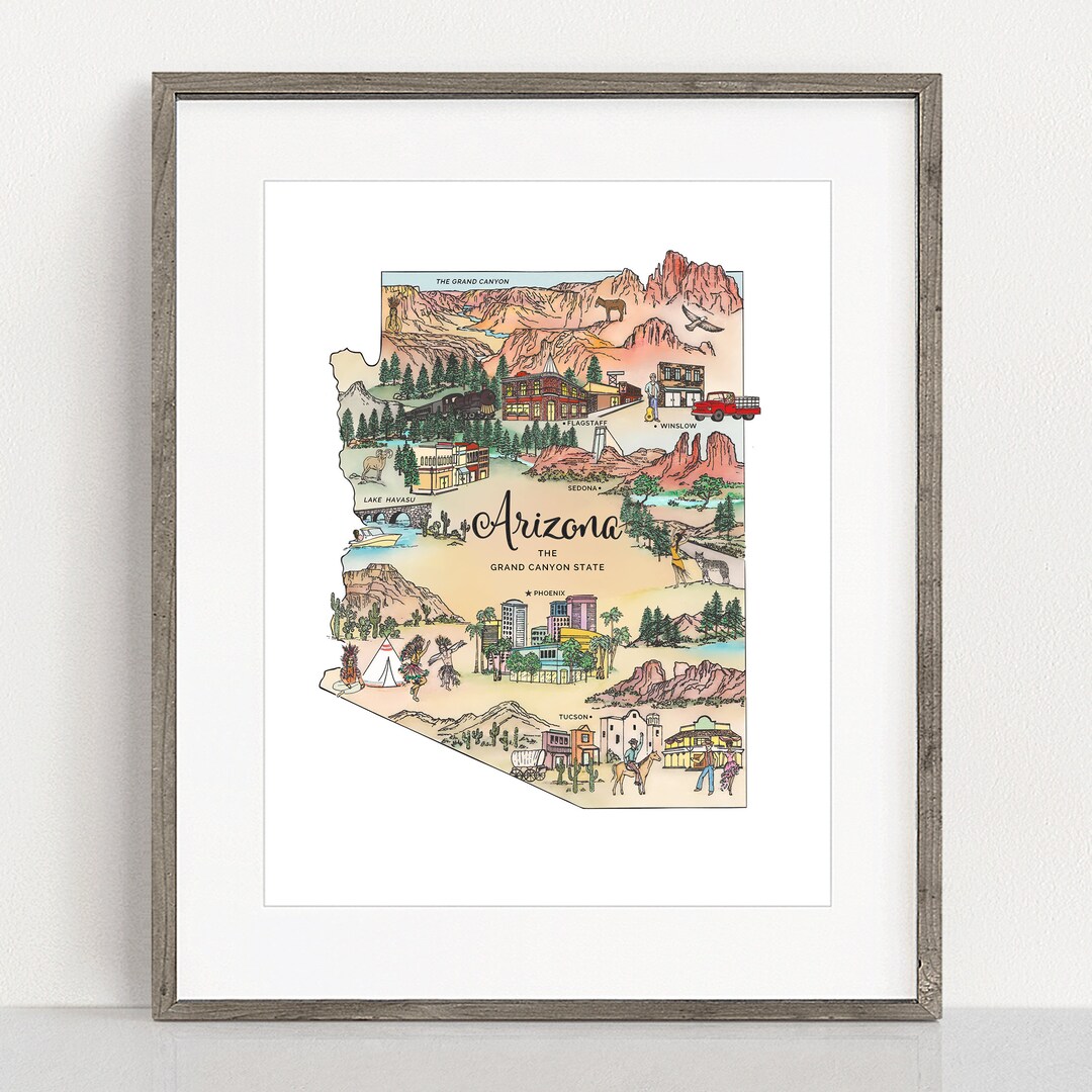 Arizona Art, Arizona Print, Map Art of Arizona - Etsy