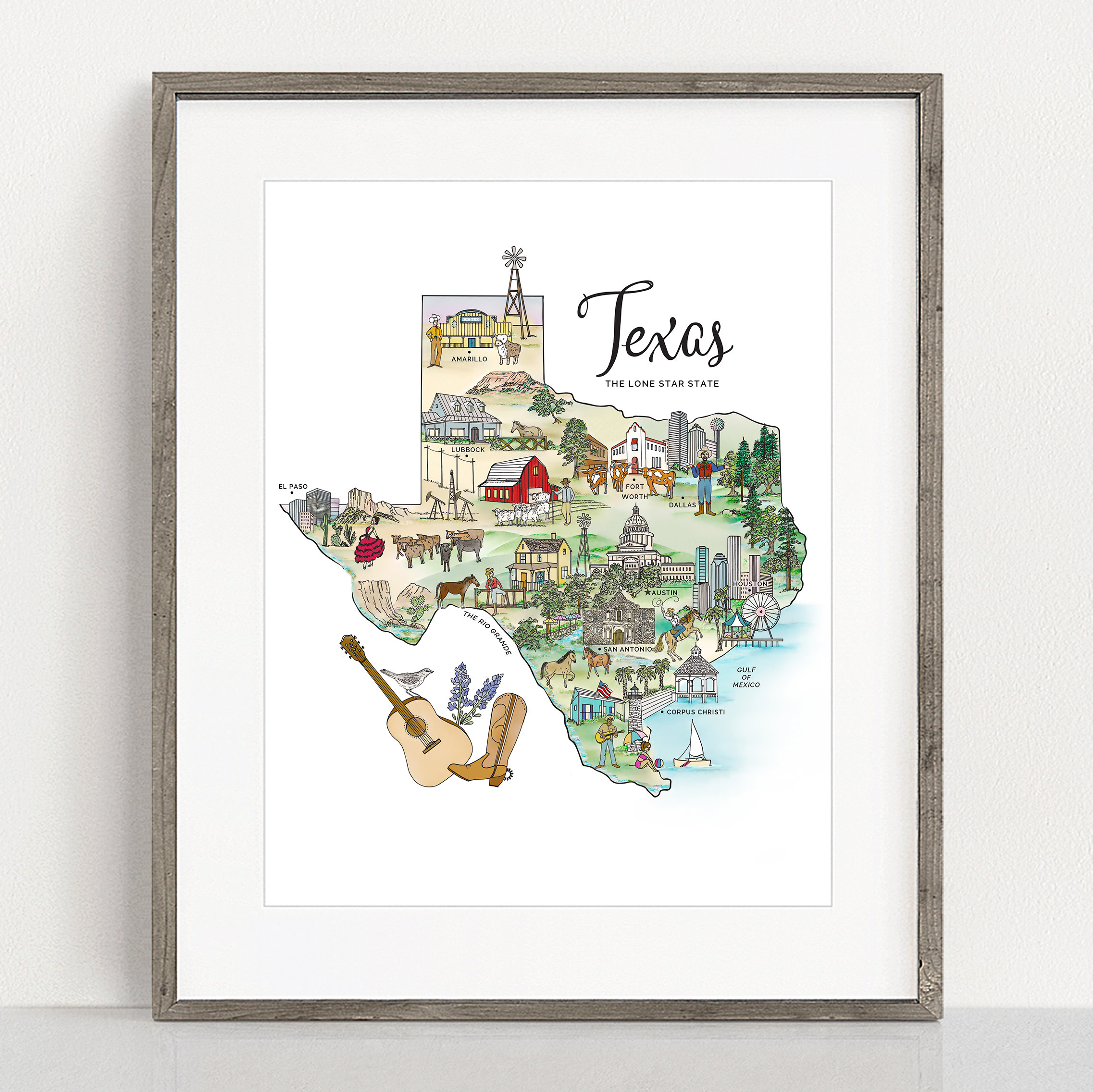 Texas Art, Texas Print, Map Art of Texas - Etsy