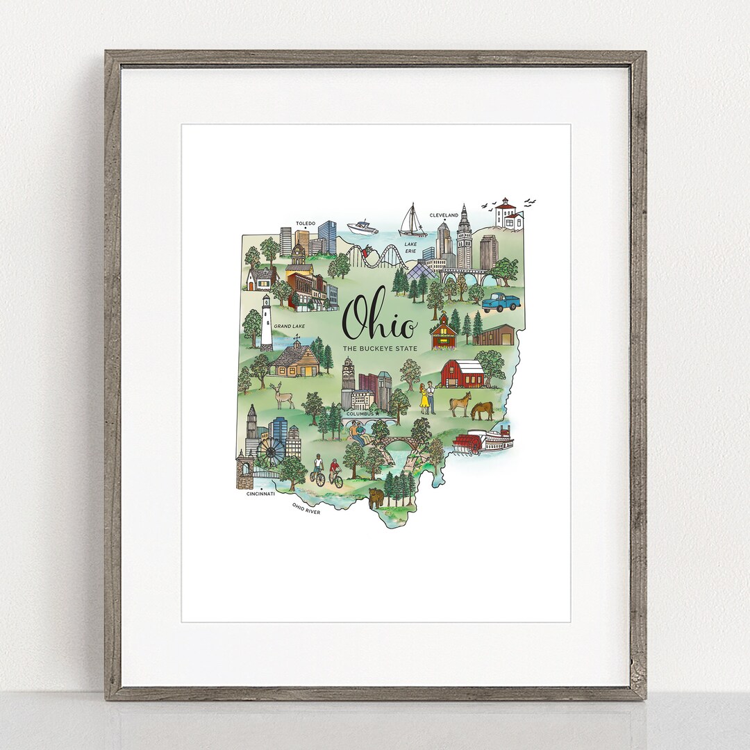 Ohio Map Art Print: Pen & Ink Illustration, Signed, 11x14 With Mat - Etsy